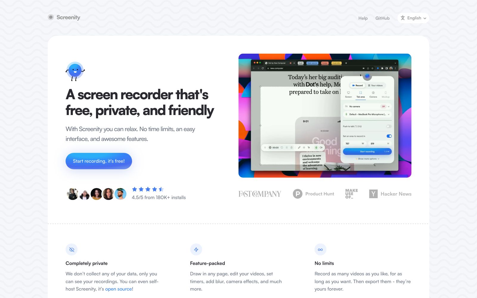 AI Landing Page Feedback for screenity.io